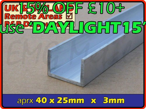 Aluminium Channel C U Section 38mm x 25mm OD 32mm internal gap alloy 1½ ...