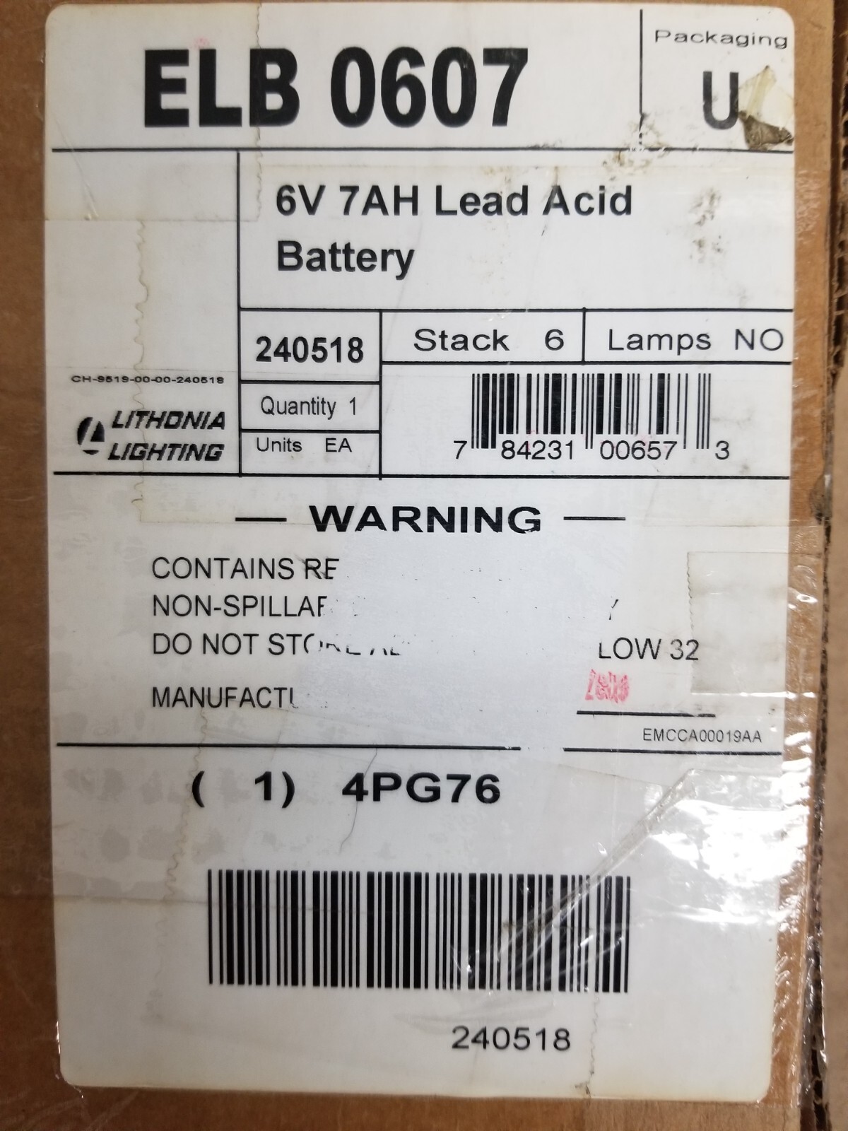 Lithonia Lighting ELB 0607 Replacement Battery 6v ELB0607 for sale ...