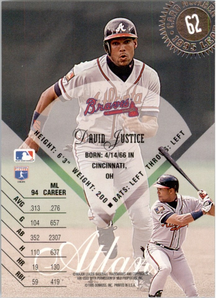 1995 Leaf #62 David Justice Atlanta Braves | eBay