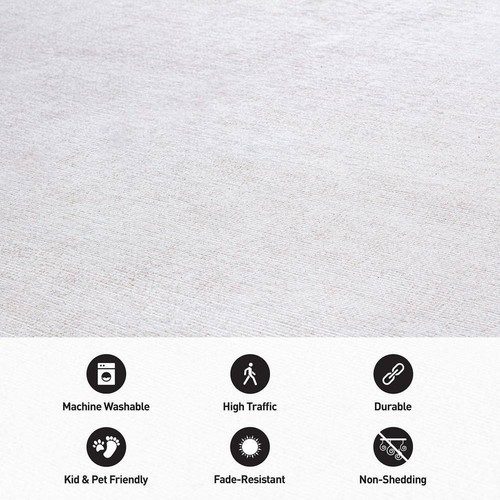 Contemporary Solid Machine Washable 2'6 x10' Cream Runner Rug | eBay