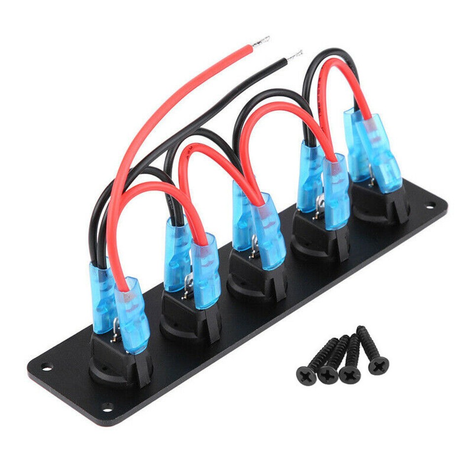 5-Way Rocker Switch Panel Circuit Breaker Blue LED Car Marine Boat 12 ...