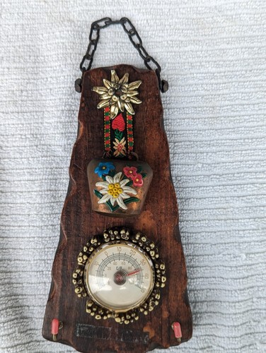 Vintage Swiss Wall Hanging Thermometer Bell Wood Key Holder All In One ...
