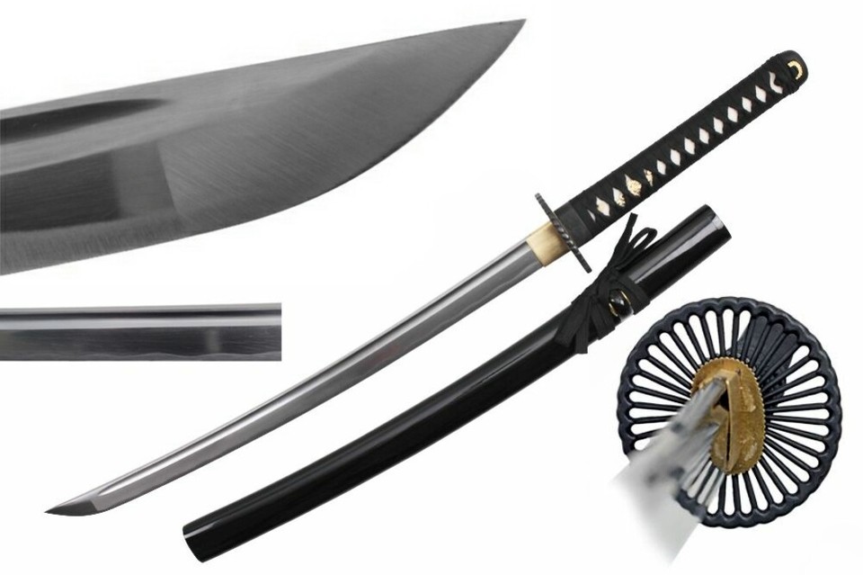 HANDMADE WAKIZASHI Onikiri Japanese SWORD Empire Wheel TSUBA & Ray Skin ...