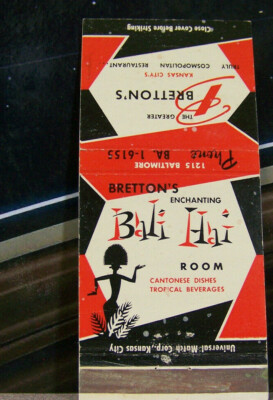 Vintage Matchbook Cover R5 Kansas City Missouri Bali Hai Cantonese ...