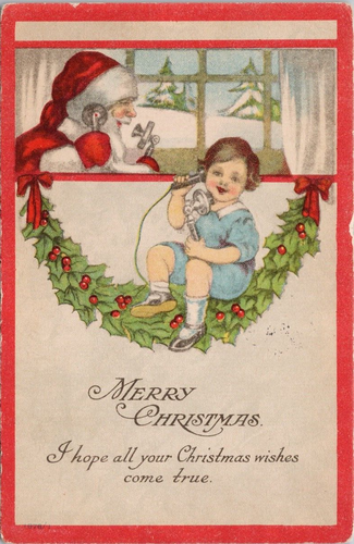 Merry Christmas Santa Claus Girl Child Telephone Switch Hook c1916 ...