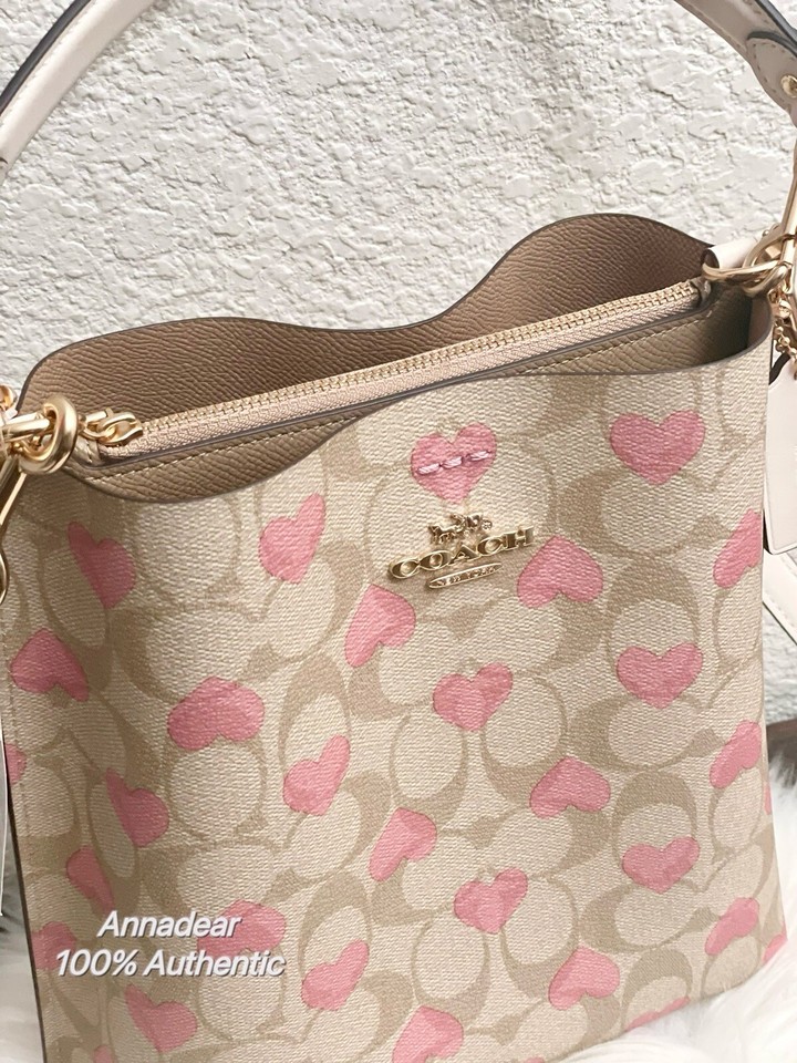 NWT Coach Mollie Bucket Bag 22 In Signature Canvas With Heart Print ...
