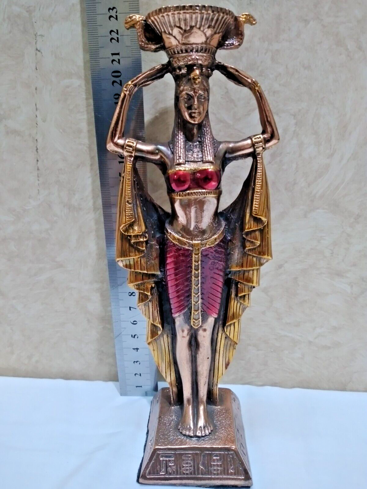 ANCIENT EGYPTIAN ANTIQUE Statue Goddess Isis Head Candlestick Gold ...