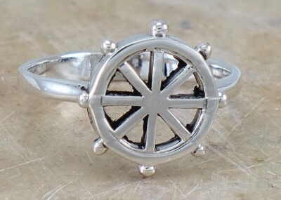 HIGH POLISH 925 STERLING SILVER NAUTICAL SHIP WHEEL RING size 7 style ...