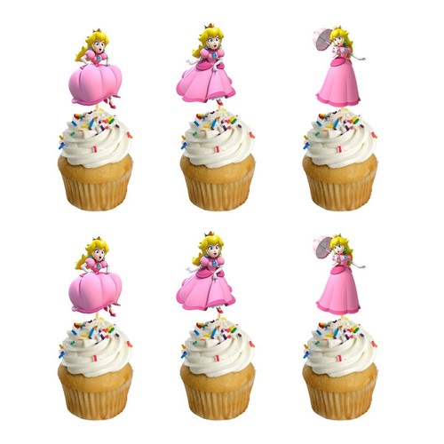 12x Princess Peach Cupcake Topper. Party Lolly Loot Bag Cake Banner ...