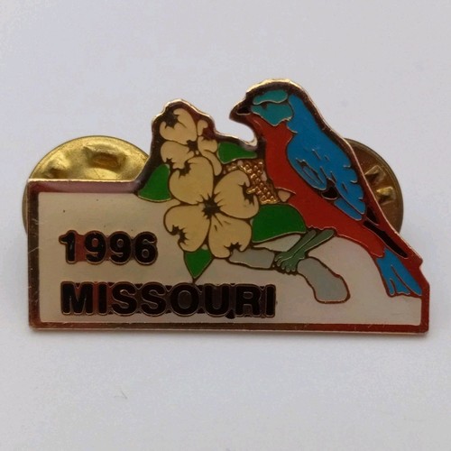 Vintage Missouri State Bird Flower Bluebird Hawthorn Berry Tie Lapel ...