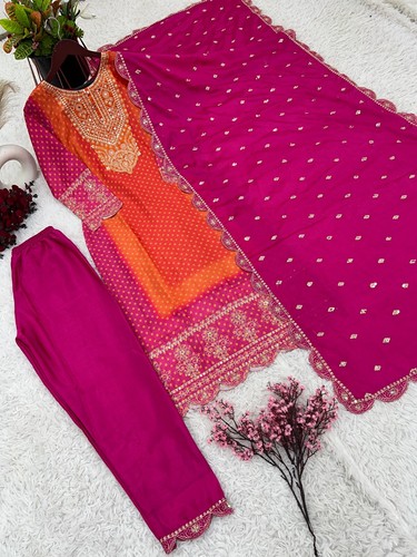 Fully Readymade Women Kurta Palazzo & Dupatta Set Indian Festival Wear ...