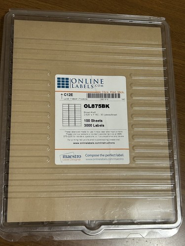 100 Sheets 3000 - 2.625 X 1 - Address + 100 Sheets 6300 1" Brown Kraft ...