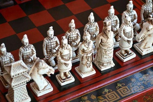 Terracotta Army Antique Chess Set Board BOX Carved Unique Vintage ...