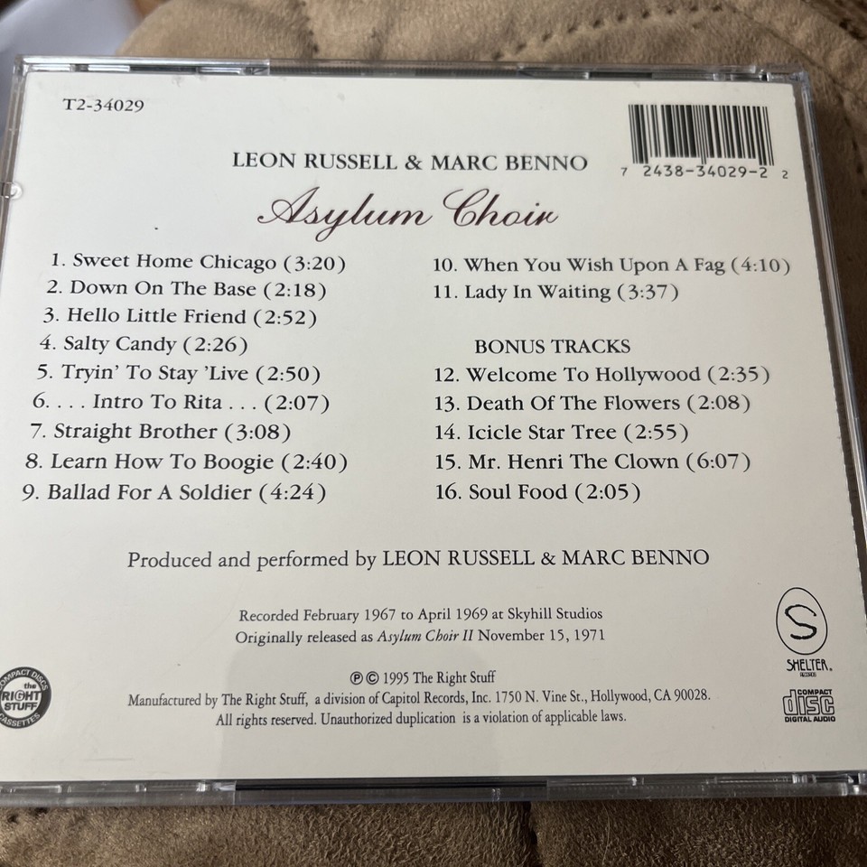 Leon Russell & Marc Benno - Asylum Choir II (CD, 1995, Shelter ...