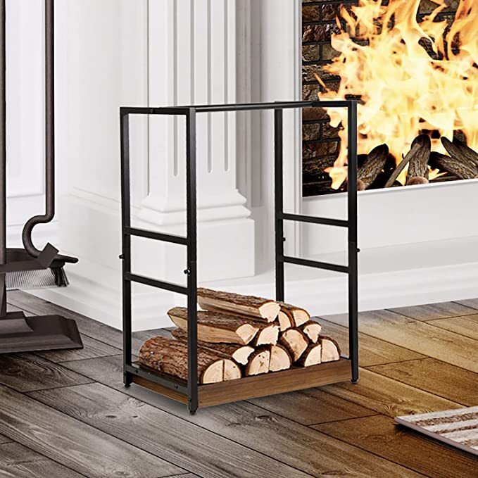 Metal Firewood Rack Plans Burnt Brown Wood Base And Black Metal Design