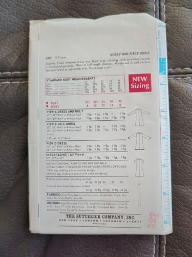 Misses Fitted Wrap Front Snap Dress Size 14 Butterick 5209 Sewing ...