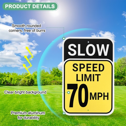 2-Pack Speed Limit 70 MPH Sign 12" x 8" Aluminum Weather Resistant ...