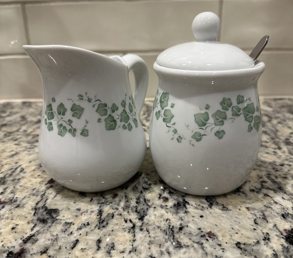 Corelle Coordinates Callaway "Green Ivy" pattern. Creamer And Sugar ...