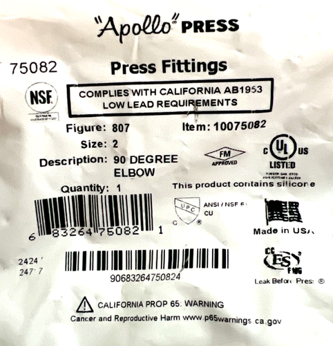 2” Apollo Press 807-2 Copper 90 Deg Elbow 10075082 683264750821| eBay