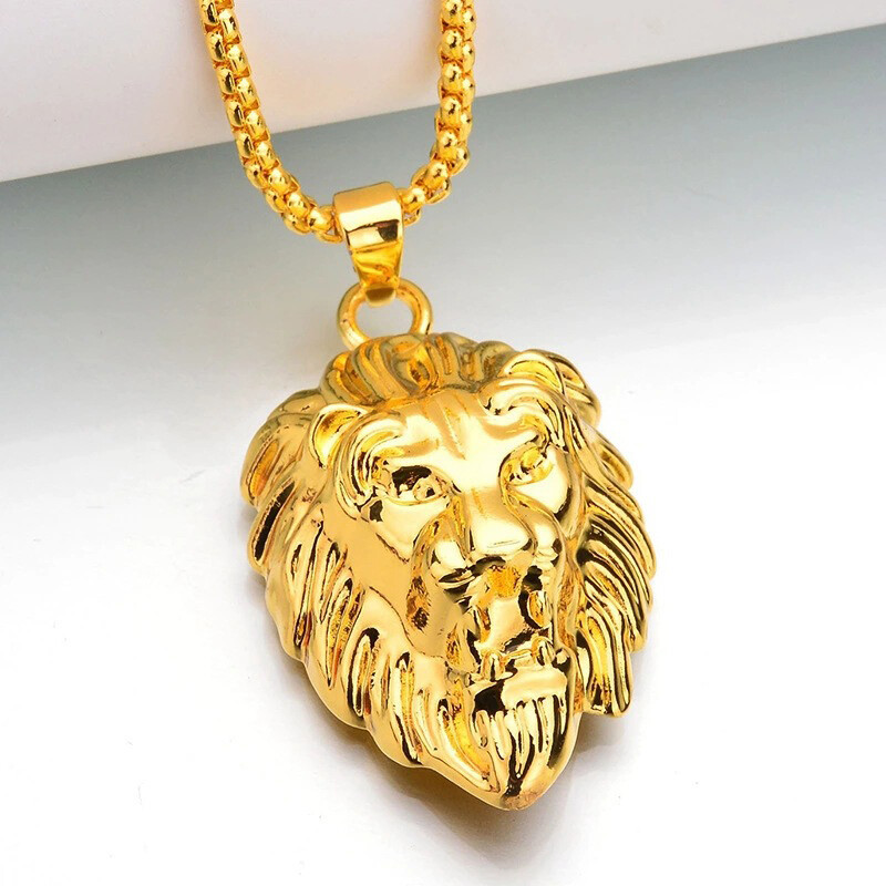 New Animal Lion Head Pendant Necklace Men Fashion Hip-hop Link Chains ...
