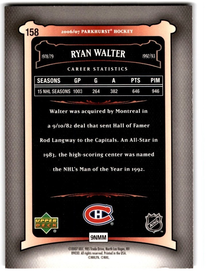 2006-07 Parkhurst Ryan Walter #158 Montreal Canadiens | eBay