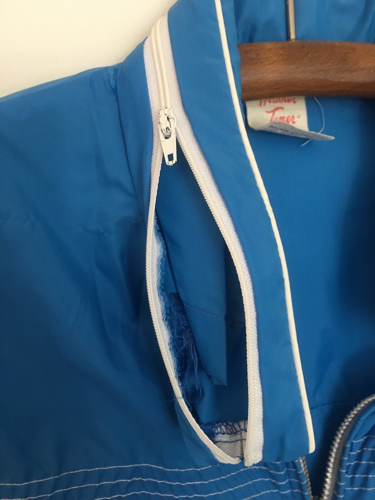 WEATHER TAMER I Vintage Men Boating Wind Jacket Blue Rain w/ Zip Hood ...