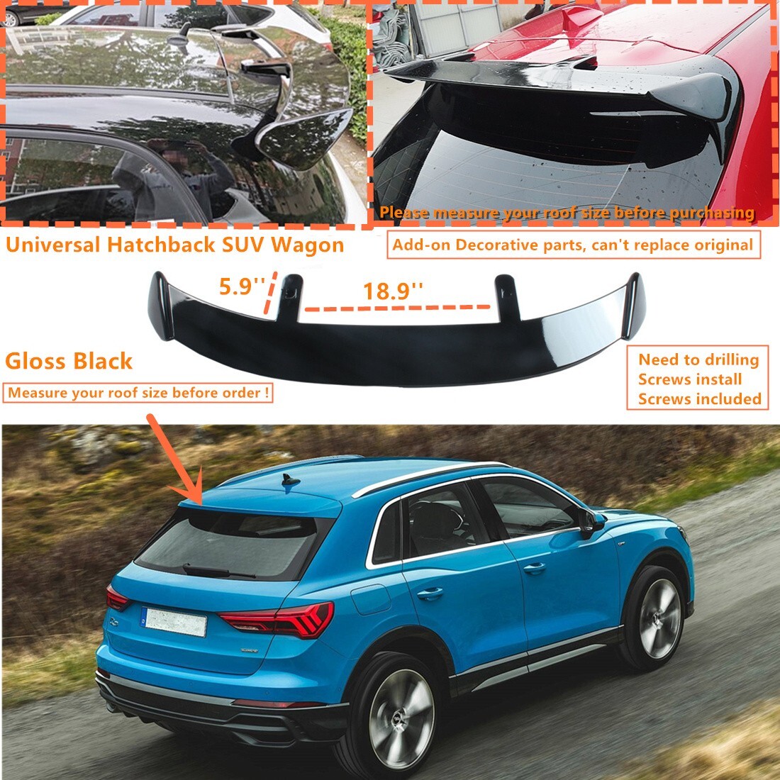 For 2019-2024 AUDI Q3 RSQ3 Gloss GT-Style Rear Roof Spoiler Wing 51 ...