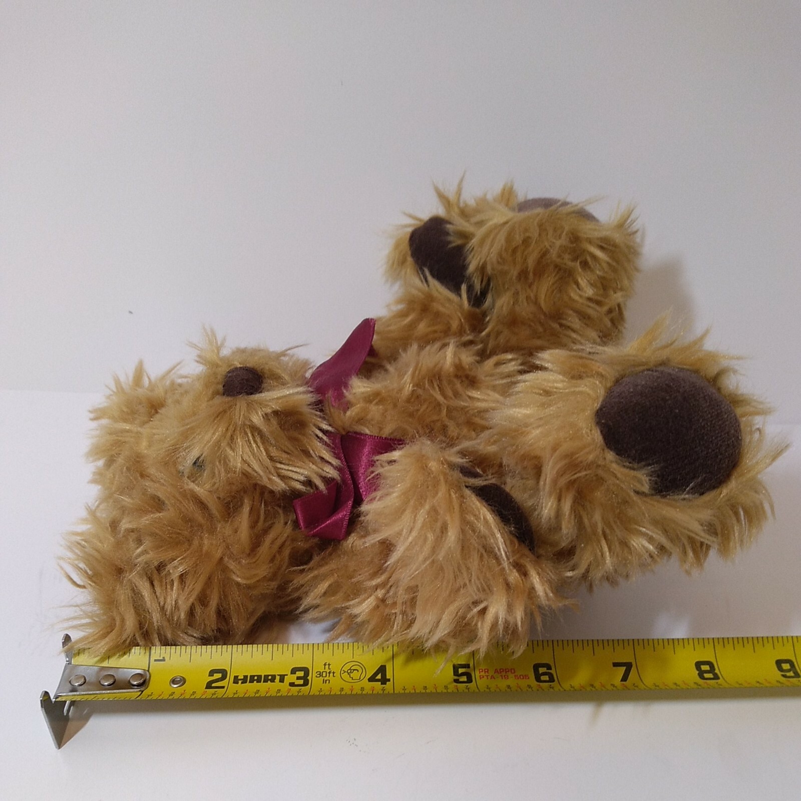 Russ Berrie Gregory Teddy Bear Shaggy Golden Brown Burgundy Ribbon 10 ...