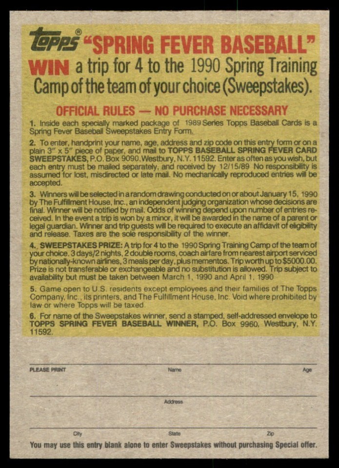 1989 Topps Baseball #NNO Topps Company Store | eBay