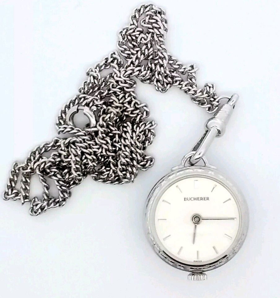 Bucherer Vintage Silver 17 Jewels Skeleton Bubble Watch with Chain | eBay
