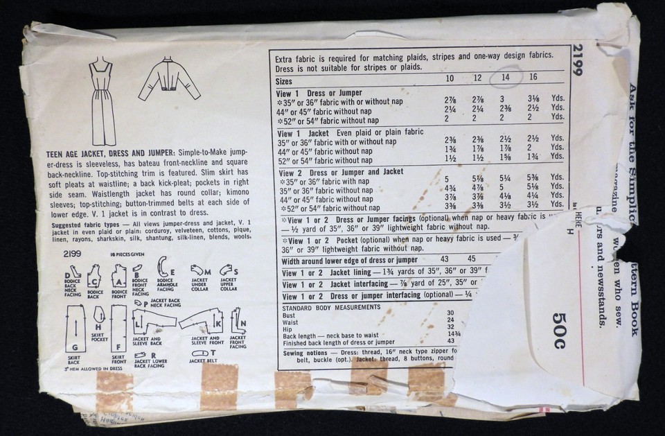 Vtg 1950s Simplicity 2199 Jumper Sun Slim Dress Jacket SEWING PATTERN ...