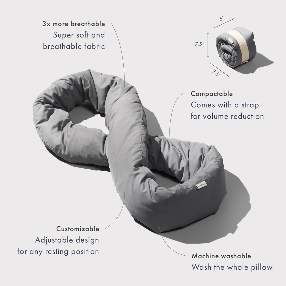 Huzi Infinity Pillow - Home Travel Soft Neck Scarf Support Sleep Grey ...
