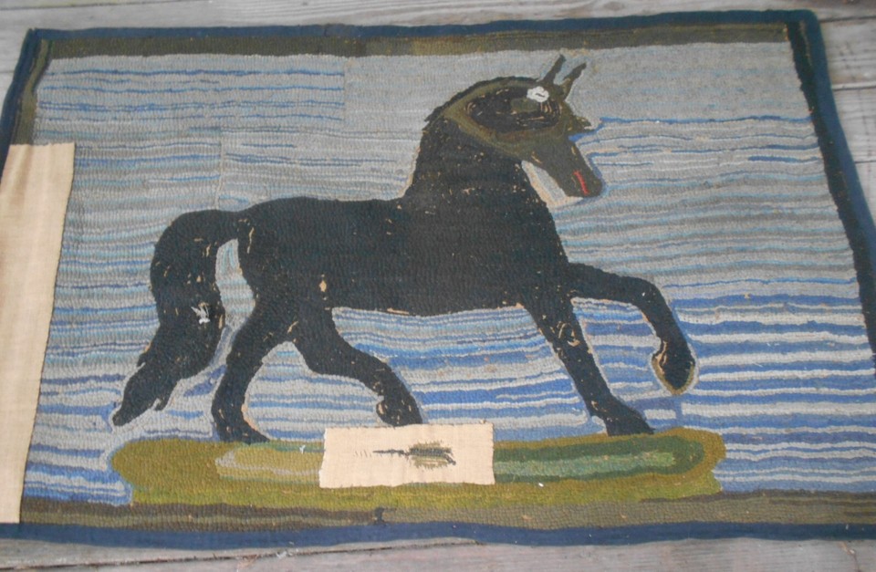 ANTIQUE 19th CENTURY FOLK ART HORSE HOOKED RUG | eBay