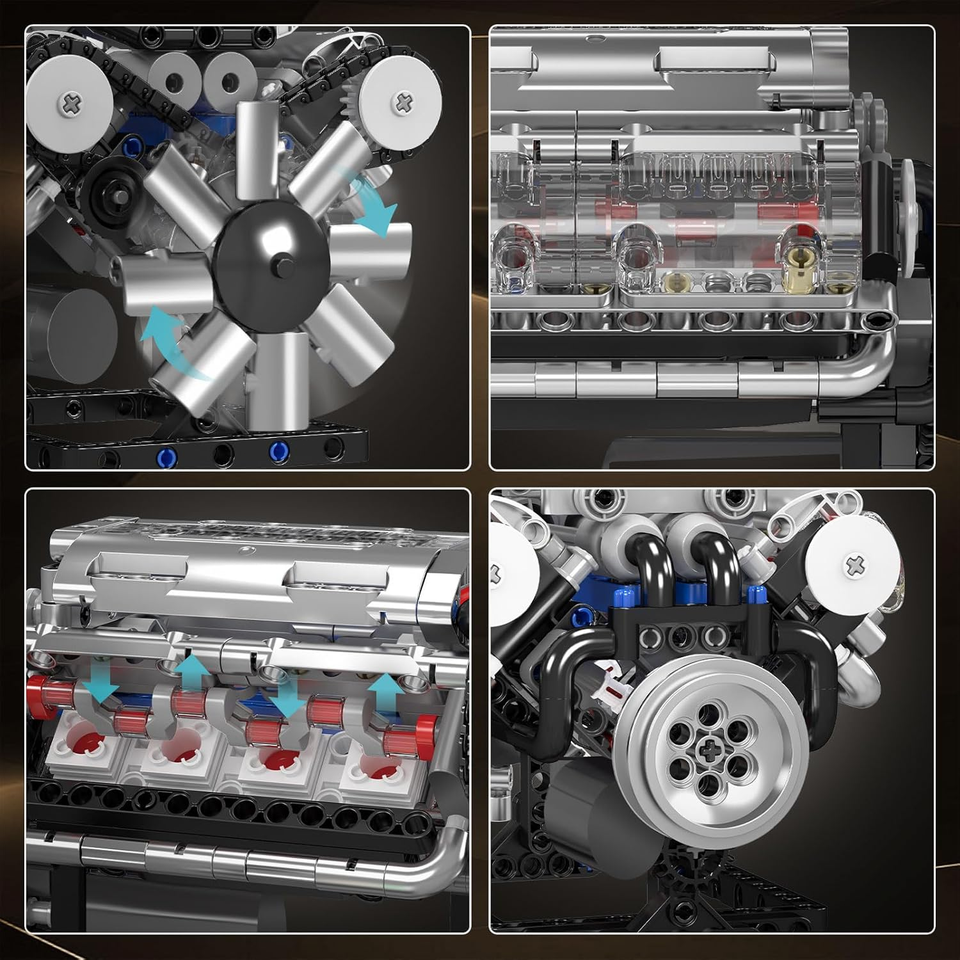 DIY V8 Engine Model Kit for Adults, Working Mechanical STEM Toy 535 Pcs ...