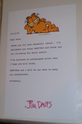 Jim Davis Autographed Garfield Letterhead Typed Letter | eBay