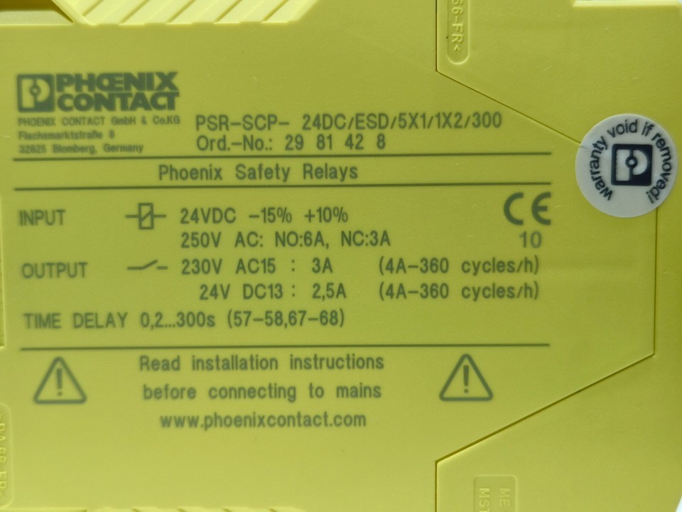 PHOENIX CONTACT PSR-ESD–300 24VDC SAFETY RELAY PSR-SCP-24DC/ESD/5X1/1X2 ...