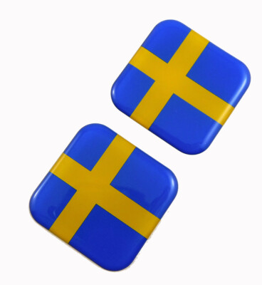 Sweden Swedish flag Square Domed Decal car bike gel stickers 1.5" 2pc ...