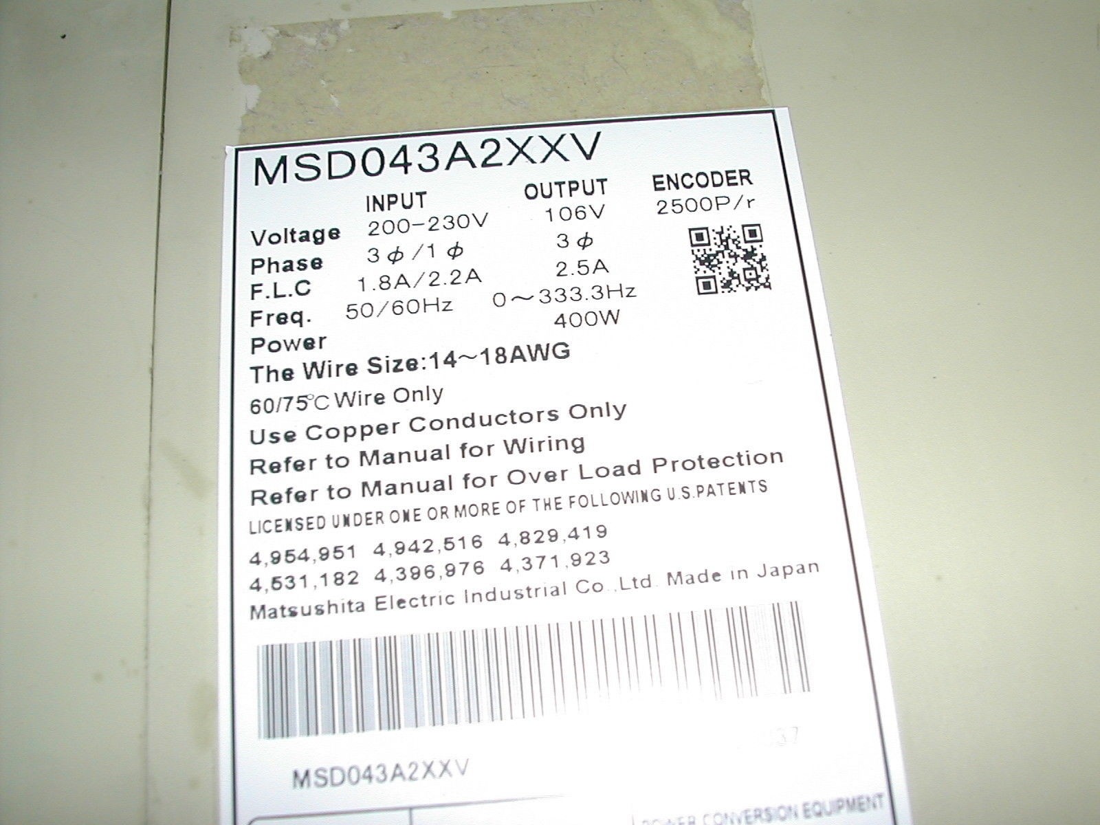 MATSUSHITA Panasonic MSD043A2XXV AC Servo Driver MSD043A USED (M10-7 ...