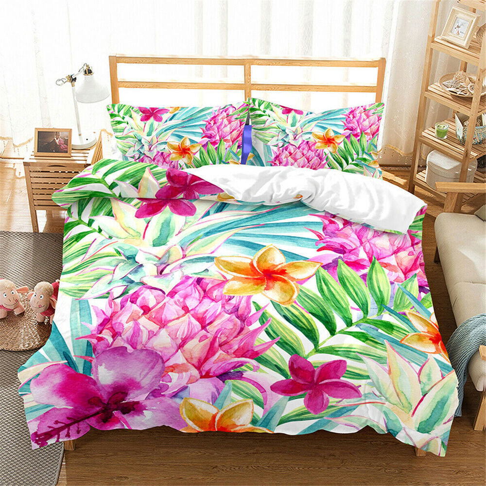 Watercolor Pineapple Tropical Bedding Set Queen Quilt/Doona Cover ...