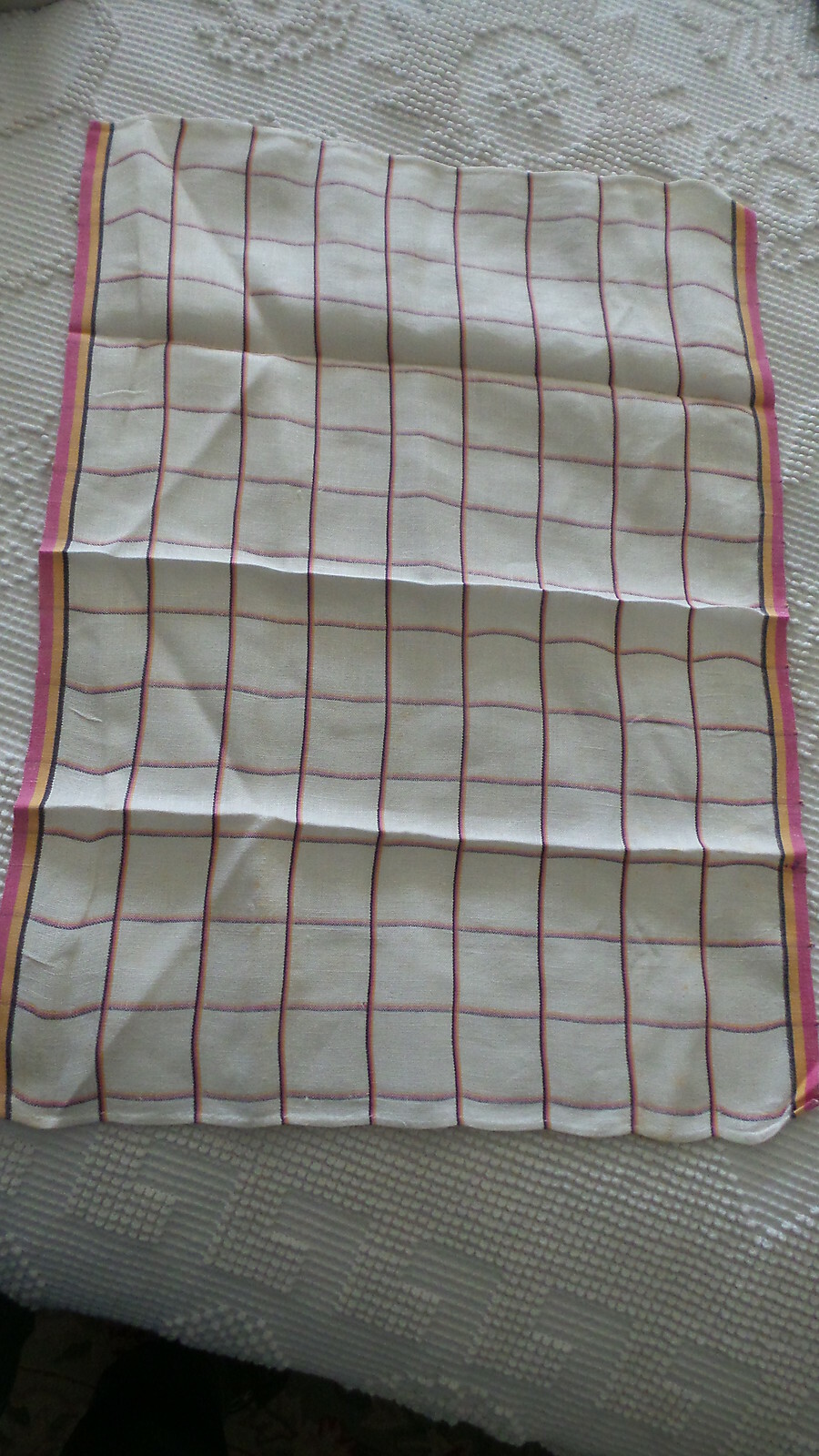 Vintage Linen Kitchen Towel WINDOWPANE CHECK Black,Pink,Yellow Borders ...