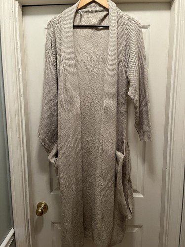 Pottery Barn Ecru Brown Knit Bath Robe Sz M Comfy | eBay