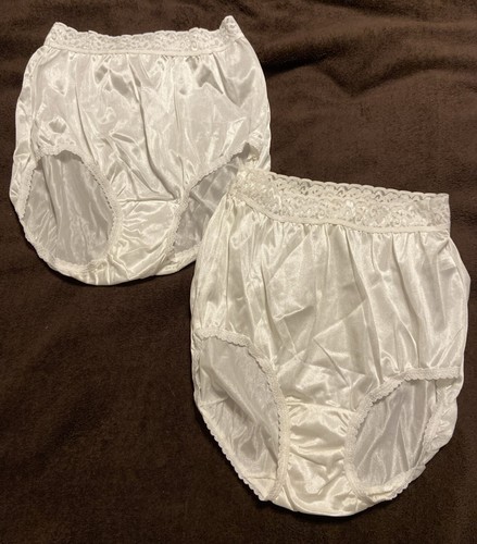(2) VTG Hanes Sheer Panties Shiny Silky Nylon Gusset w Lace Size 6 ...