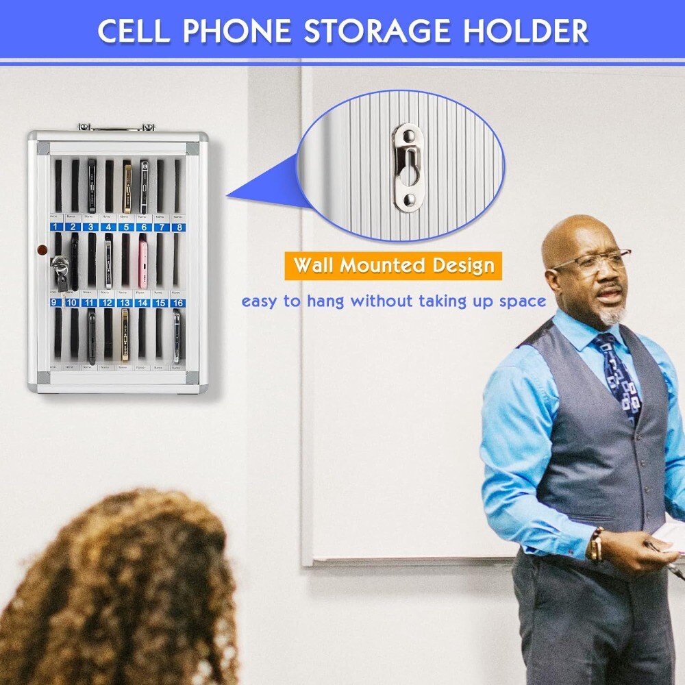 24 Slots Lockable Acrylic Phone Storage Box Pocket Chart Storage ...