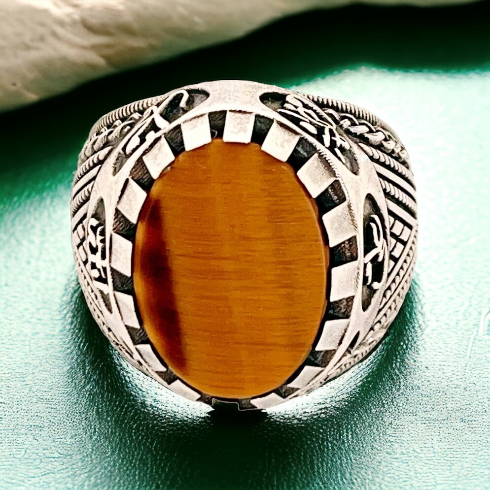 Men shia islamic ring Tiger's eye 925 silver yemeni ehlibeyt Hasan ...