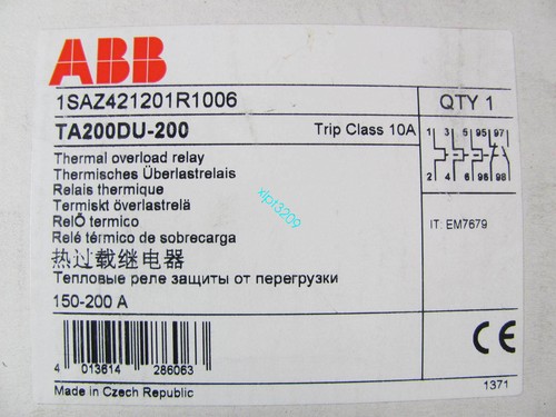 TA200DU-200 ABB Thermal Relay 150-200A Brand New Fast Shipping FedEx or ...