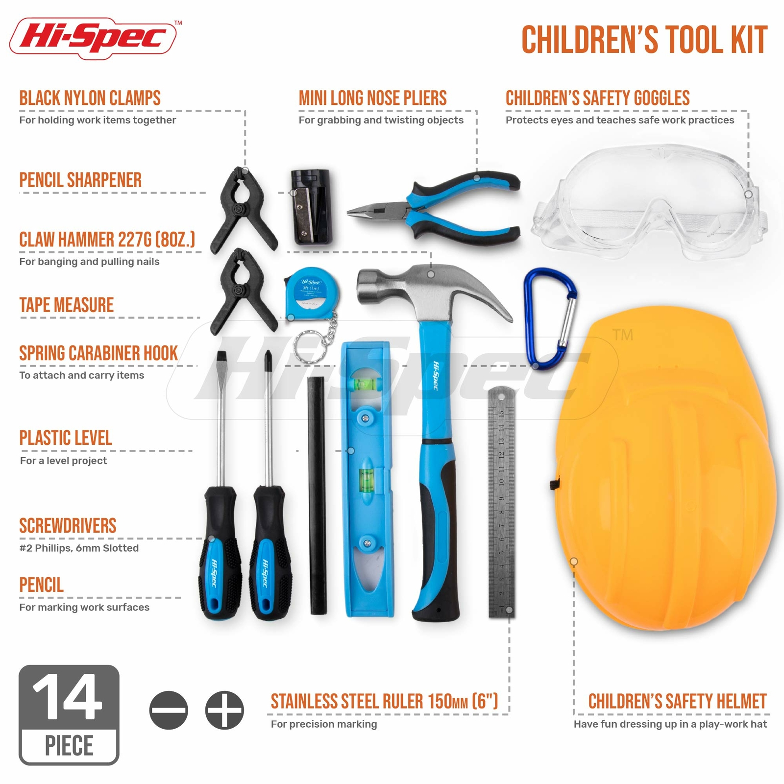 Hi-Spec 18 Piece Kid's Blue Tool Kit Set with Tool Bag - Real Metal DIY ...