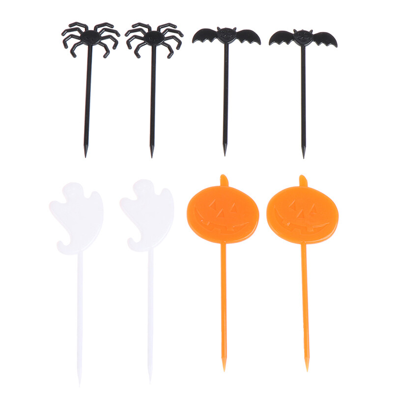 8pcs/set Halloween Fruit Fork Cartoon Children Snack Cake Dessert PickB ...