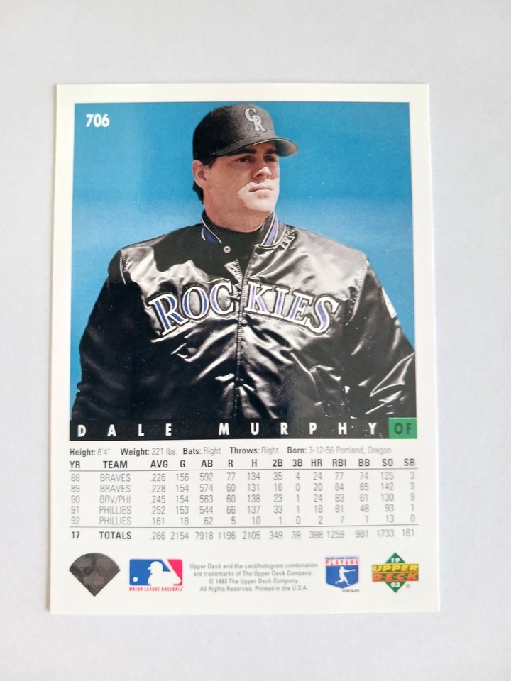 #706 Dale Murphy Colorado Rockies 1993 Upper Deck | eBay