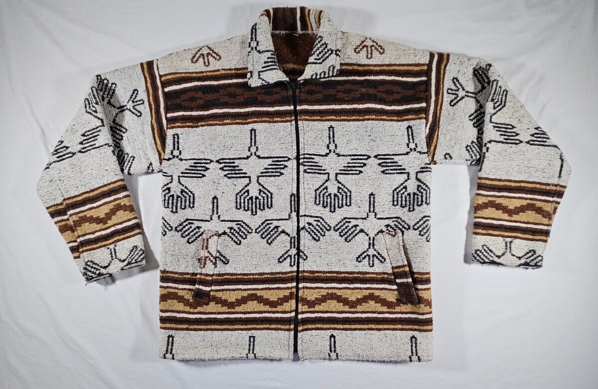 Native Wool Coat Jacket Birds Symbols Full Zip Size X… - Gem