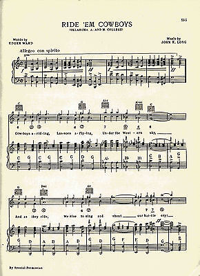 Vtg OKLAHOMA STATE UNIVERSITY song sheet "RIDE 'EM COWBOYS" c 1938 | eBay